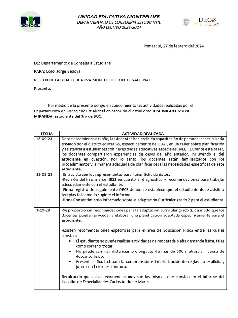 Informe Dece JMM | PDF