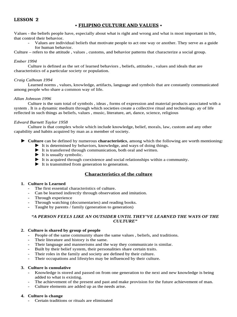 Lesson 2 Filipino Culture and Values | PDF | Knowledge | Society