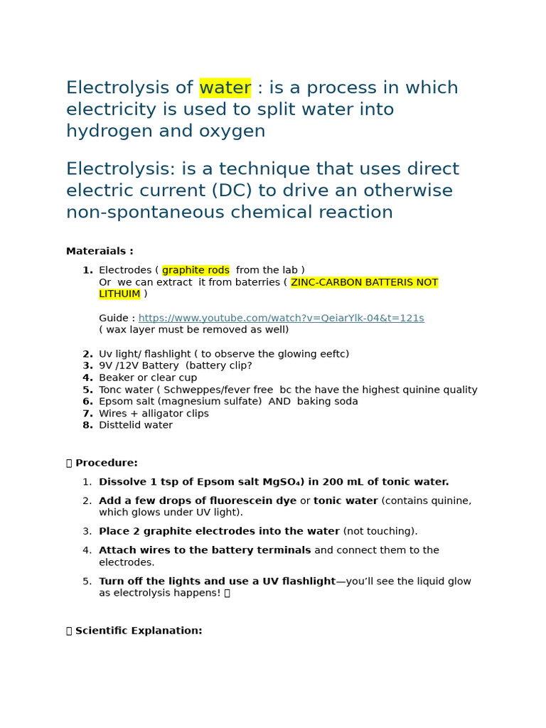 Electrolysis of Water Experiment2 | PDF | Anode | Electrode