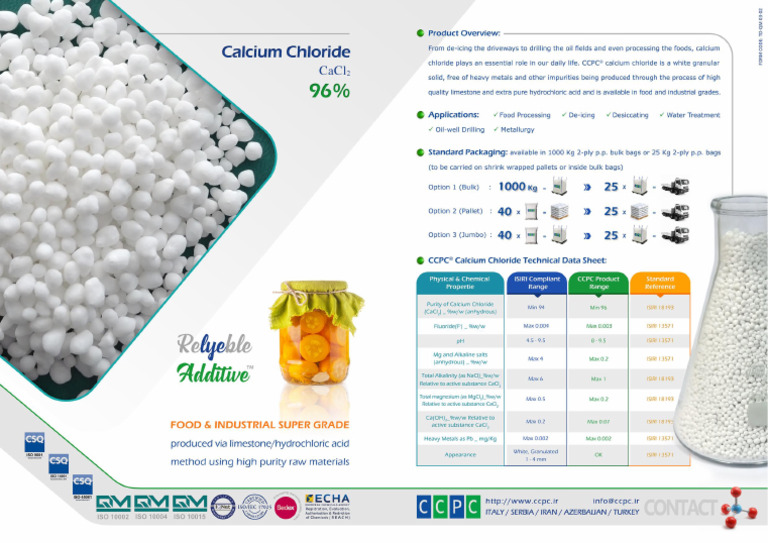 Calcium Chloride - 94-96 - TDS | PDF