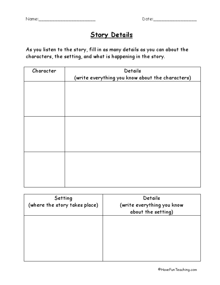Graphic Organizer Story Details | PDF