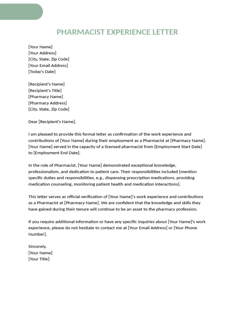 Pharmacist Experience Letter Template | PDF