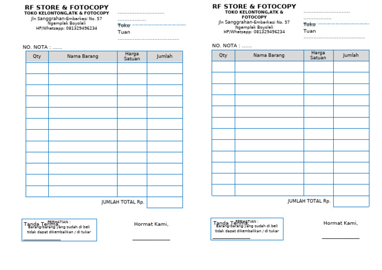 Contoh Nota Fotocopy dan ATK | PDF