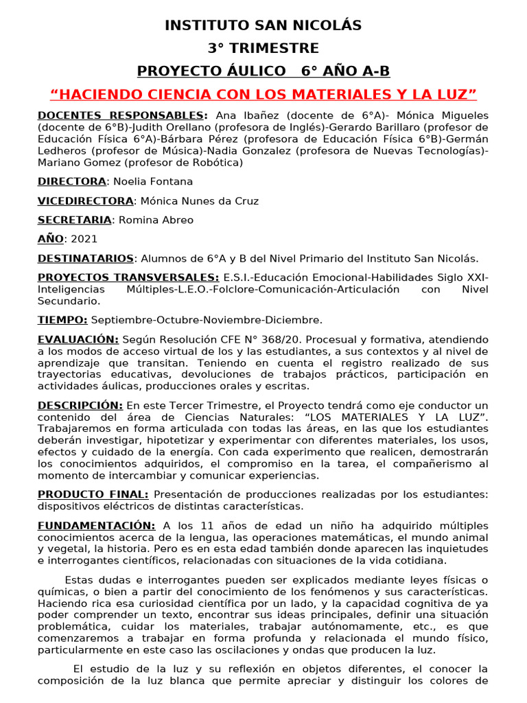 Proyecto de Ciencia: Materiales y Luz | PDF | Ligero | Conocimiento