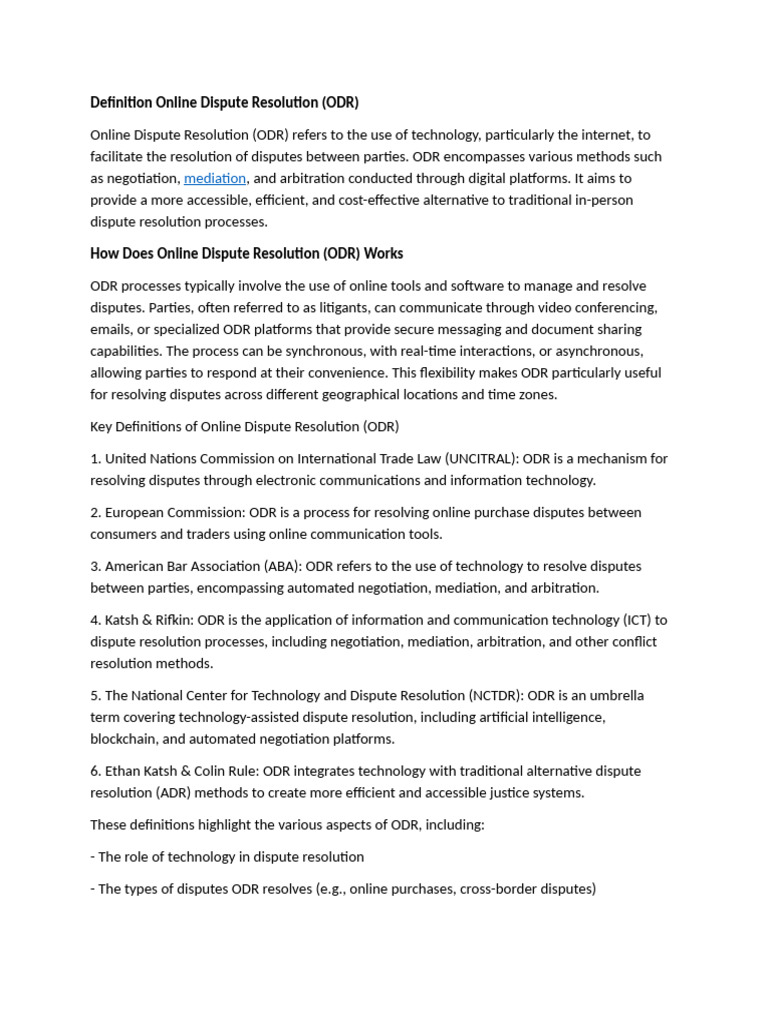 ODR NOTES AND ASSIGNMENTS | PDF | Alternative Dispute Resolution ...