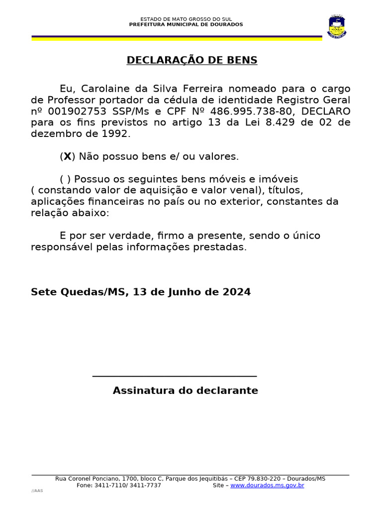 MODELO-DE-DECLARACAO-DE-BENS | PDF