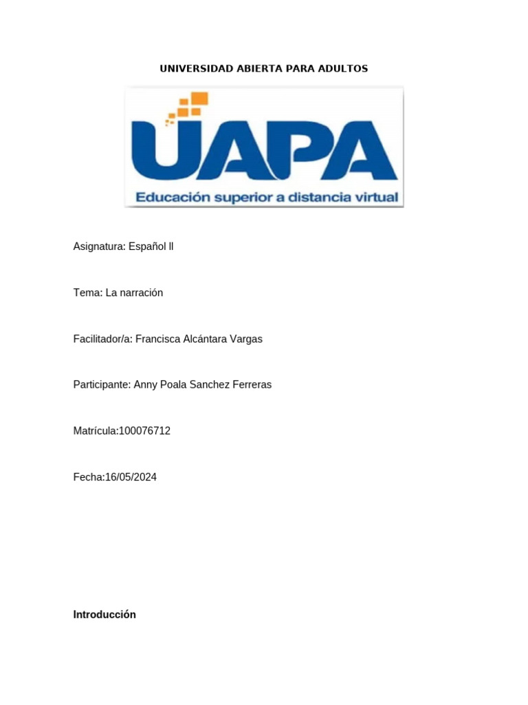 Tarea LL Español LL (La Narracion y Sus Tipos) | PDF | Narración | Prosa