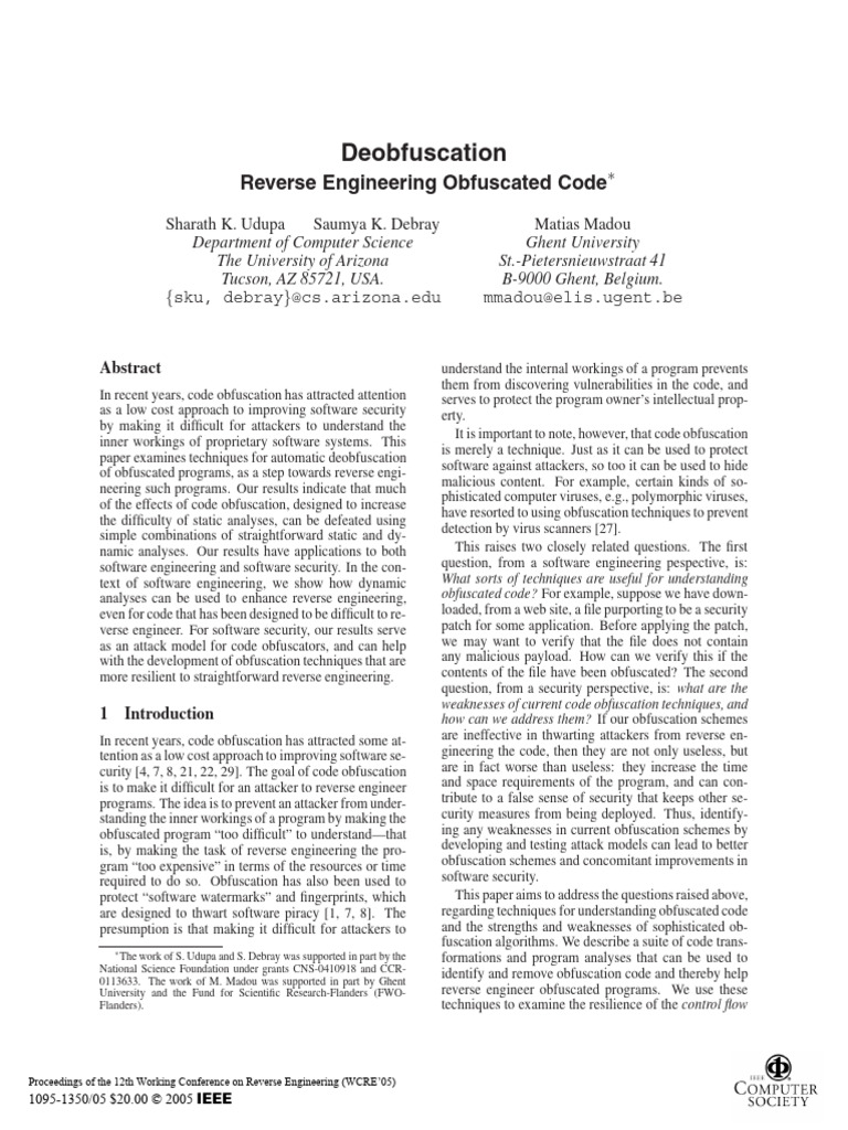 Deobfuscation Reverse Engineering Obfuscated Code | PDF | Control Flow | Computer Virus