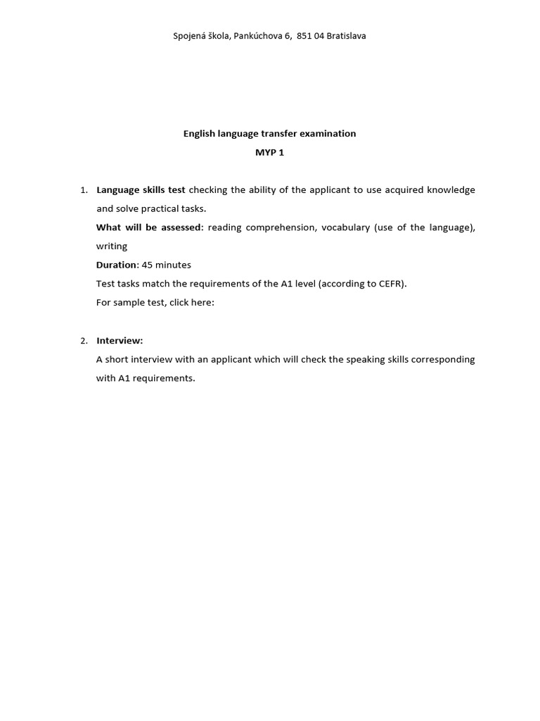 MYP 1 Sample Test | PDF