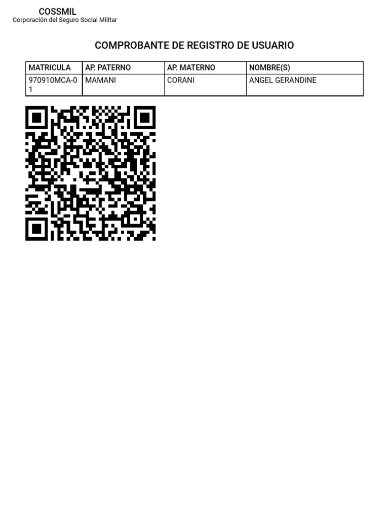 Comprobante de Registro COSSMIL | PDF