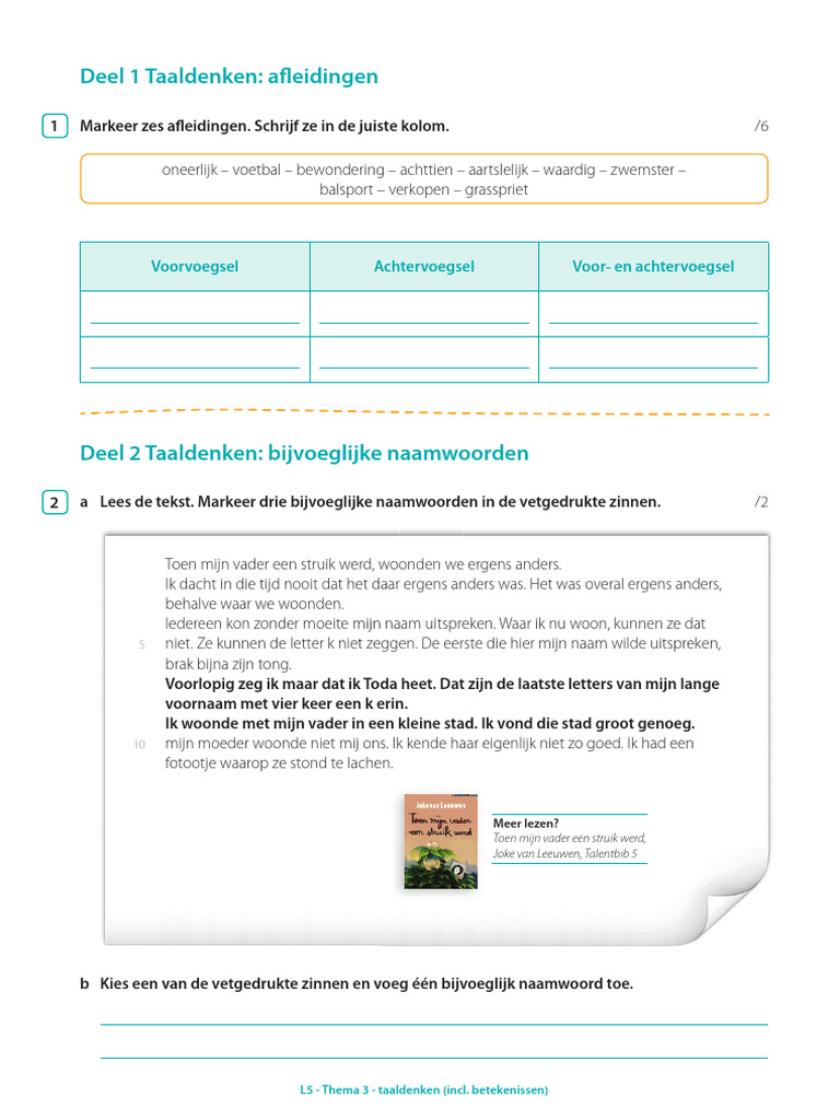 Talent 5 Thema 3 Toets - Thema 3 - Taaldenken (Incl. Betekenissen) | PDF