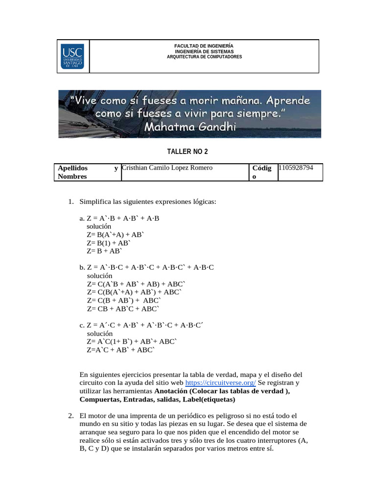 Taller2 Corte2 Matematicas Computacional... | PDF | Puerta lógica