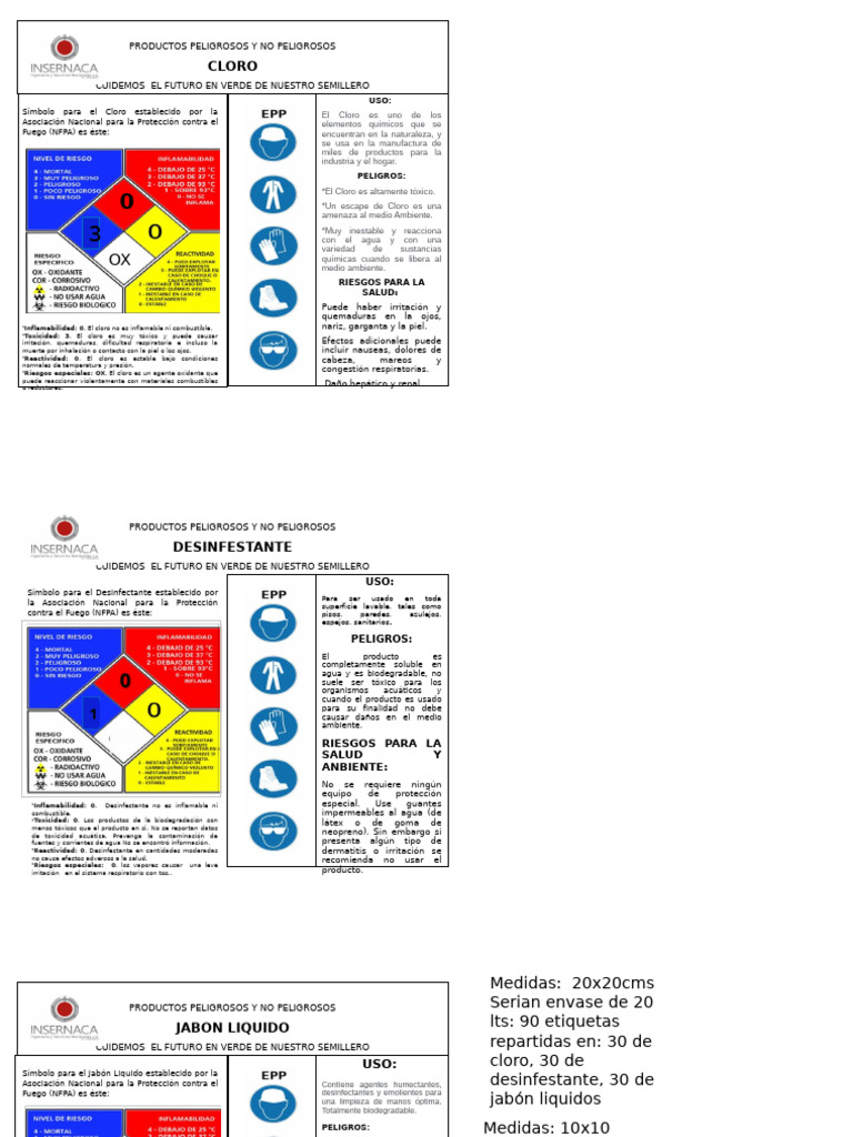 ETIQUETAS PARA ENVASES DE CLORO DESINFESTANTE Y JABON LIQUIDO | PDF ...