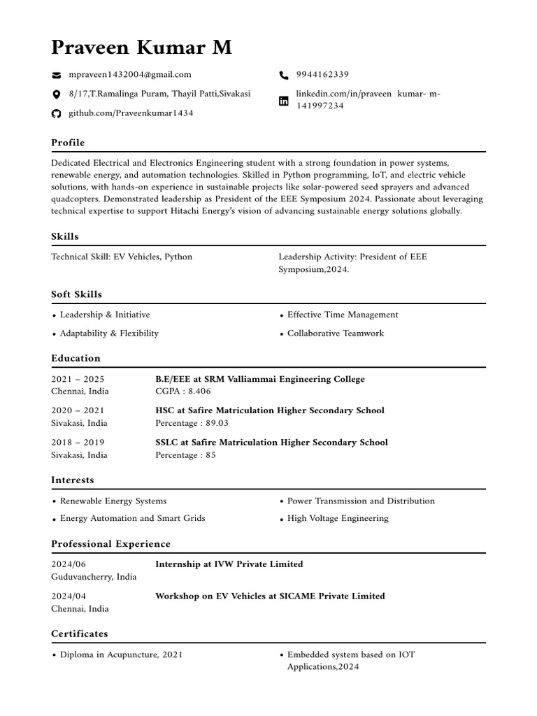 Electrical Engineering Student Profile | PDF | Agriculture | Automation