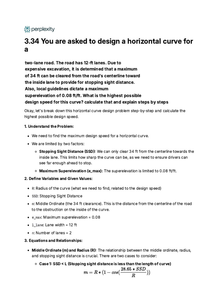 Maximum Design Speed for Two-Lane Curve | PDF