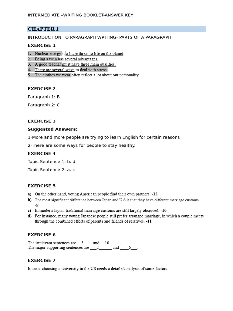 Intermediate-Writing Booklet Answer Key | PDF | Adolescence | Marriage