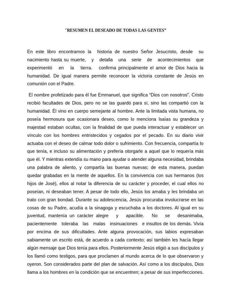 Resumen de "El Deseado de Todas las Gentes" | PDF | Cristo (título) | Jesús