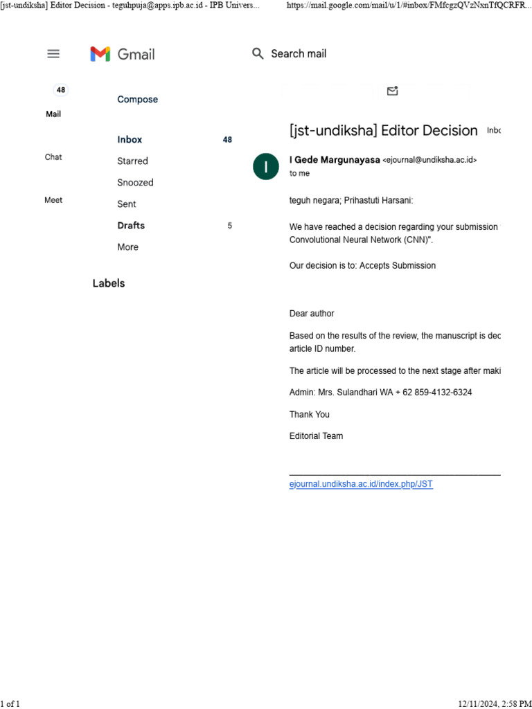 Email Penerimaan Dan Revisi | PDF