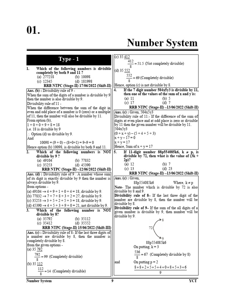 Yct RRB Math 2024 Eng - Removed - 3 - Removed | PDF | Subtraction | Division (Mathematics)