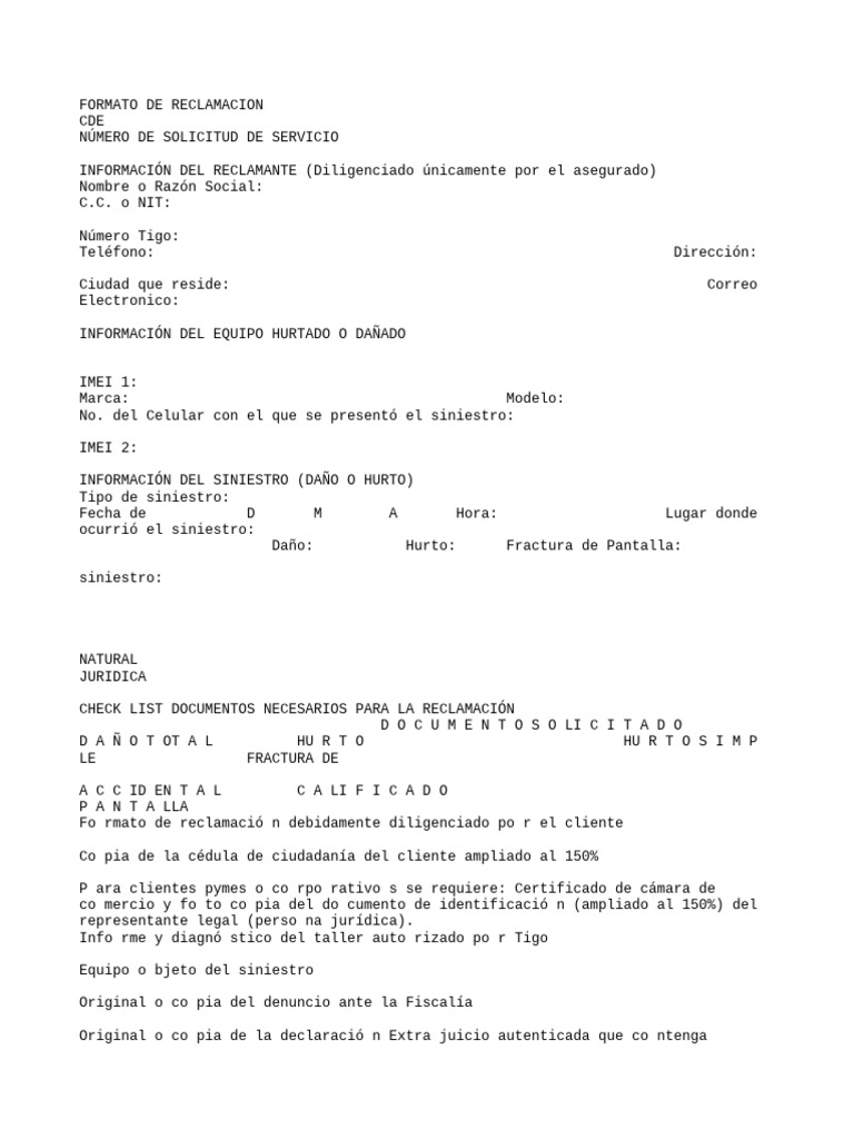 Formato Reclamacion AXA COLPATRIA PDF | PDF