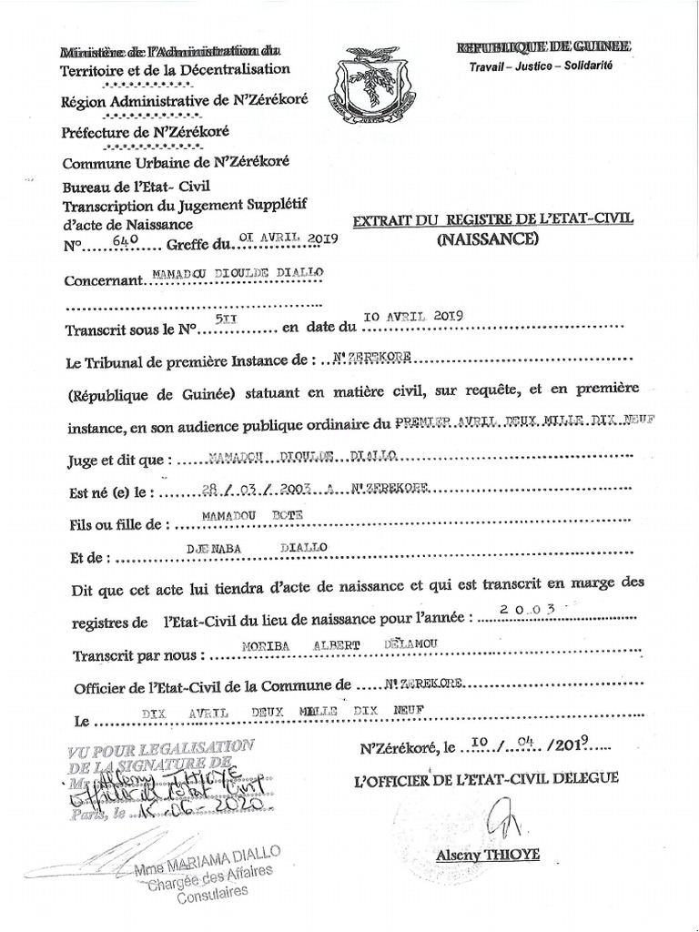 Acte de Naissance | PDF