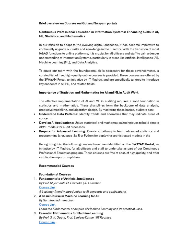 Annexure - List of Courses | PDF | Machine Learning | Intelligence (AI) & Semantics