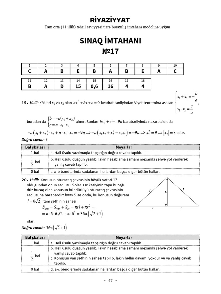 Riya Bura 11 Az Cavab Sinaq 17 | PDF