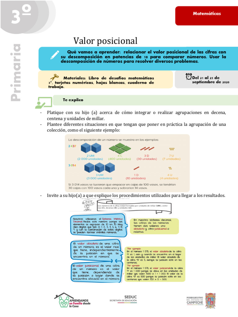 Valor Posicional en Matemáticas 3º Primaria | PDF | Matemáticas ...
