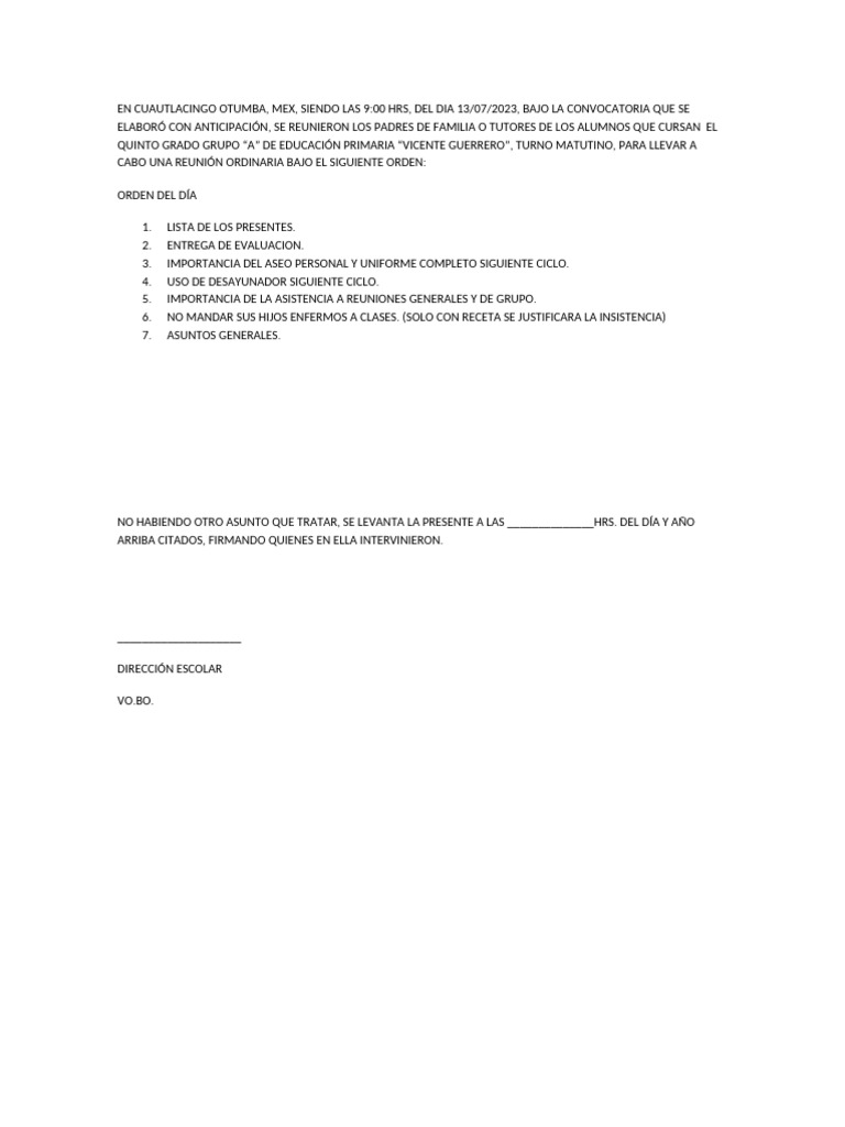 Acta Reunion Cuarto b | PDF