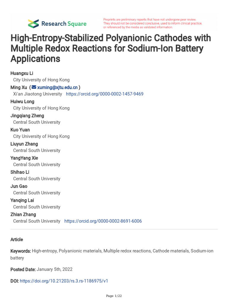High-Entropy-Stabilized Polyanionic Cathodes With Multiple Redox ...