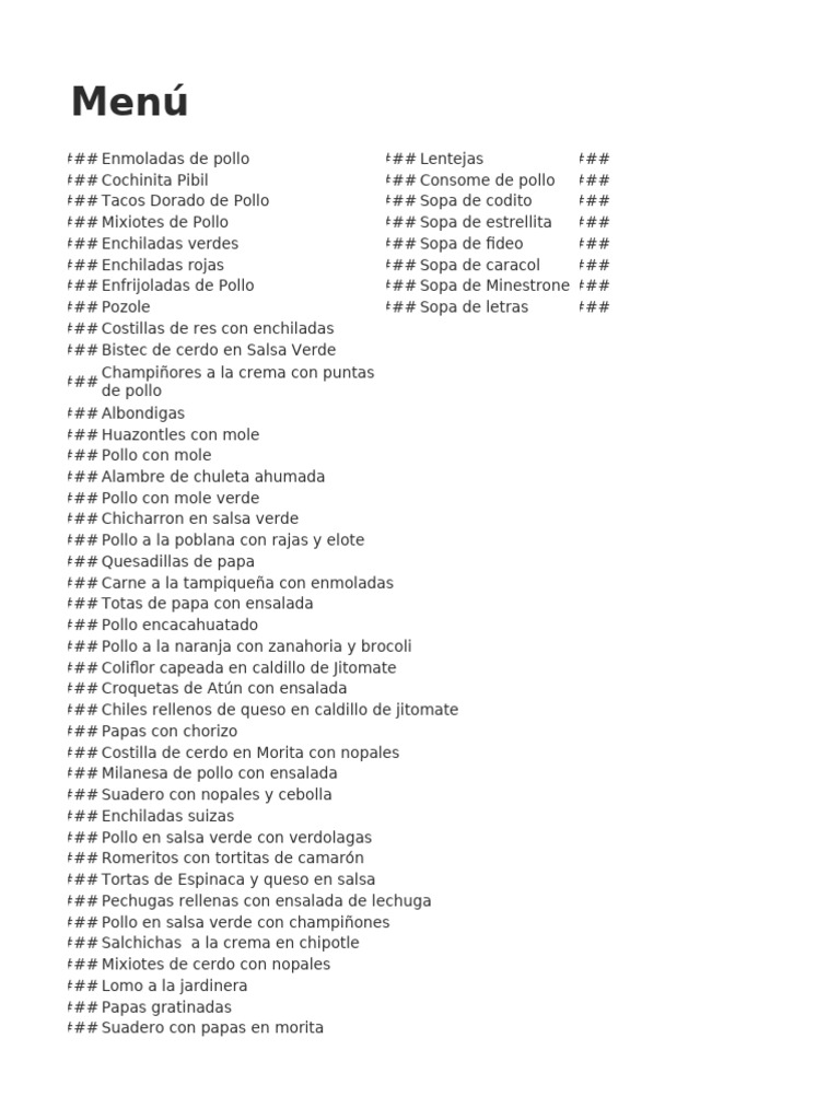 Menú de Comida | PDF