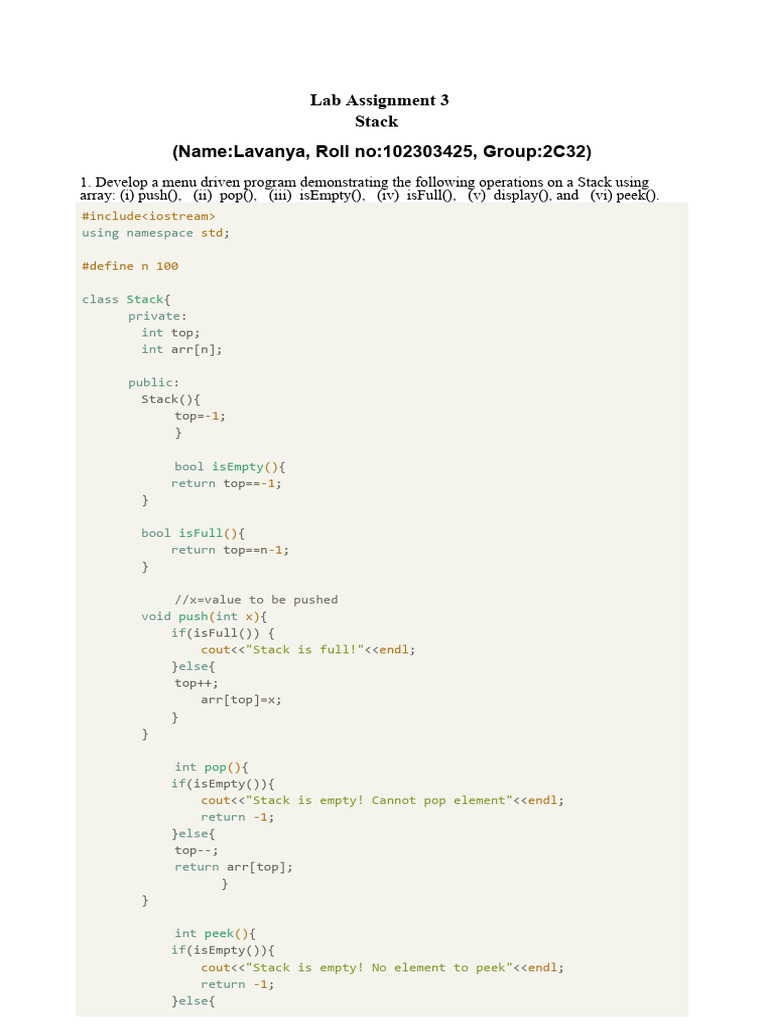 Assignment 3 (Stack) (Lavanya-102303425) | PDF | Namespace | Computing