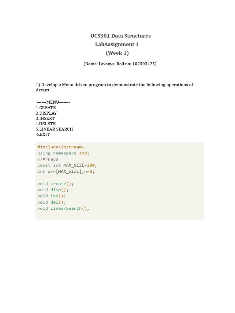 Arrays Assignment 1 (Lavanya 102303425) | PDF | Namespace | Computer Programming