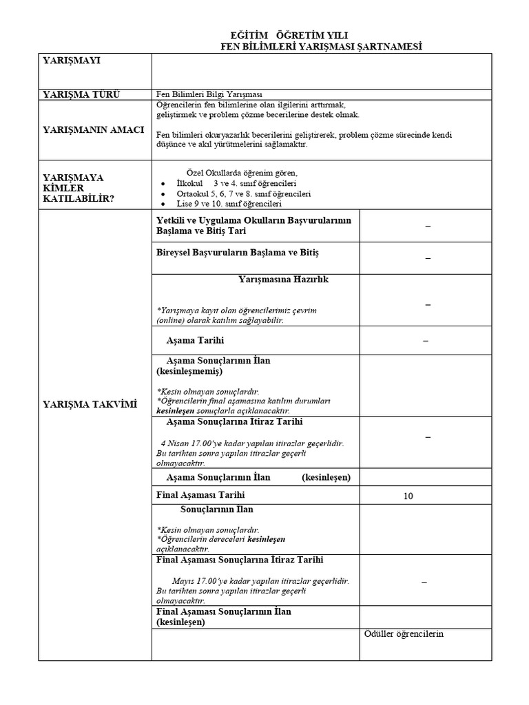 Tales FenBilimleri Yarisma Sartnamesi | PDF