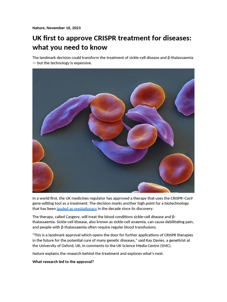 Anemia Falciforme Curada Mediante CRISPR | PDF | Hemoglobin | Biotechnology