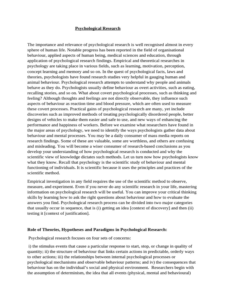 Importance of Psychological Research | PDF | Experiment | Psychology
