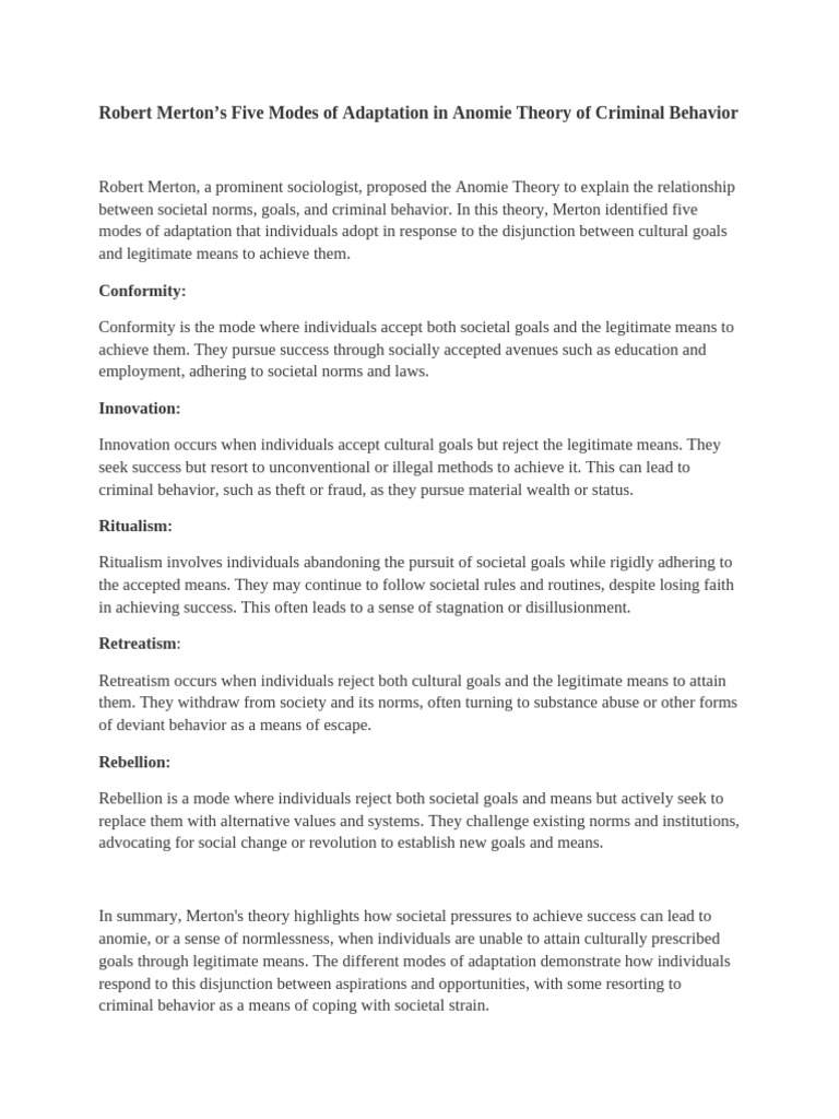 Merton's Five Adaptation Modes Explained | PDF