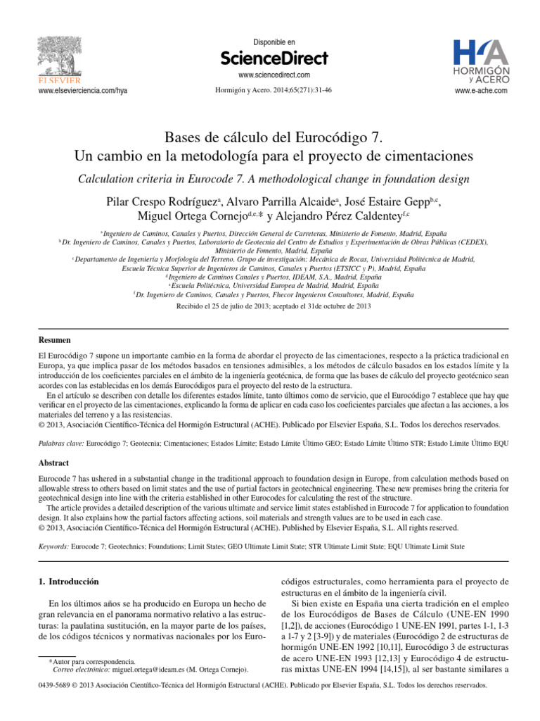 Bases de Calculo Del Eurocodigo 7 Un Cam | PDF | Fundación (Ingeniería ...