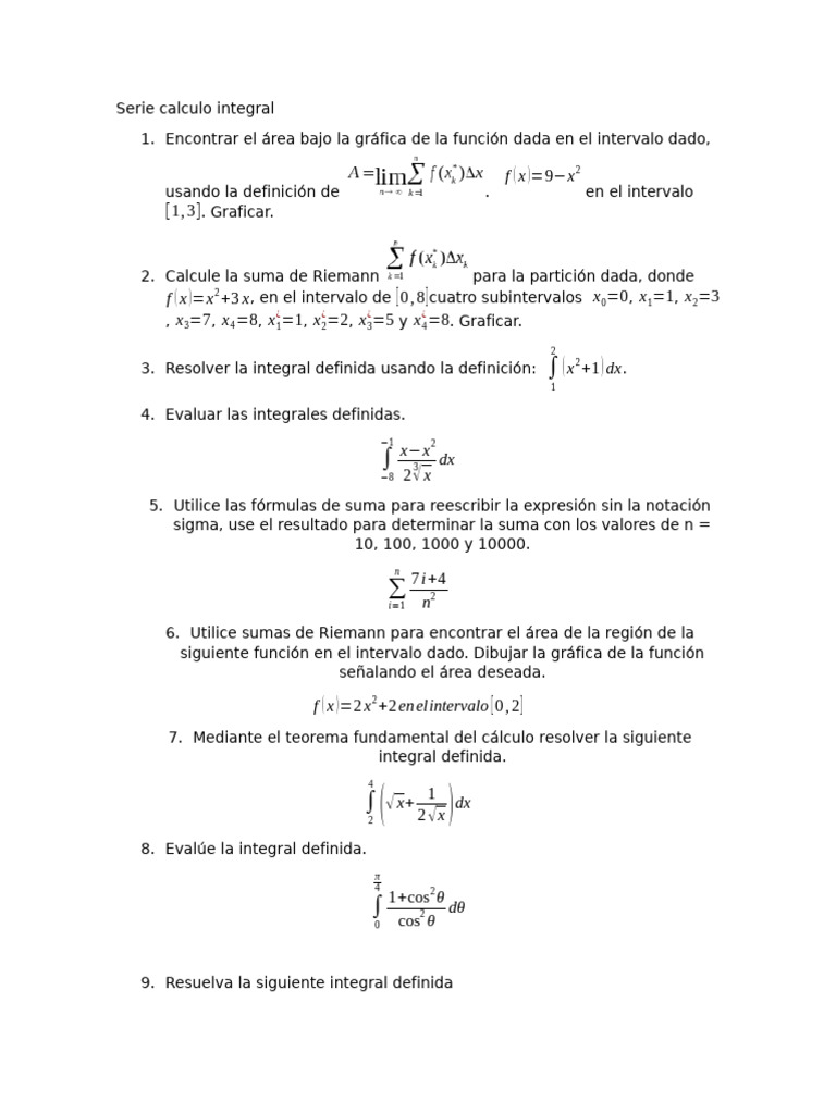 Problemas de Cálculo Integral y Sumas de Riemann | PDF | Integral | Zona