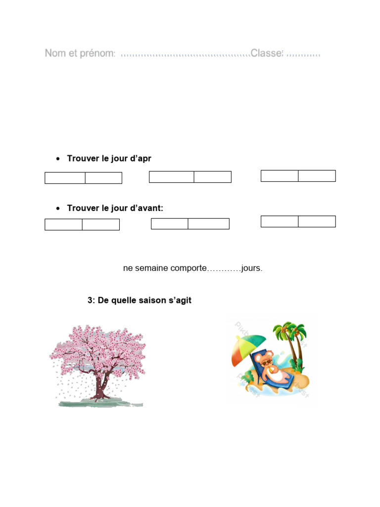 Exercices sur les mois et les jours | PDF
