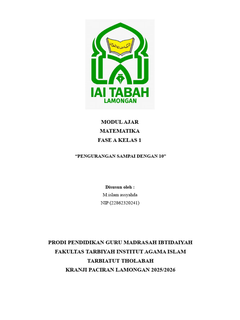 Modul Ajar Matematika - MI TABAH | PDF