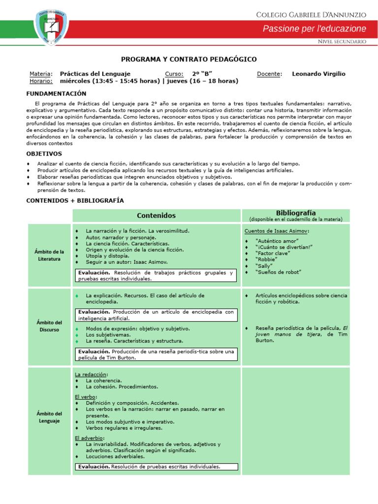 Programa y Contrato - 2do B - DANNU | PDF | Adverbio | Narración