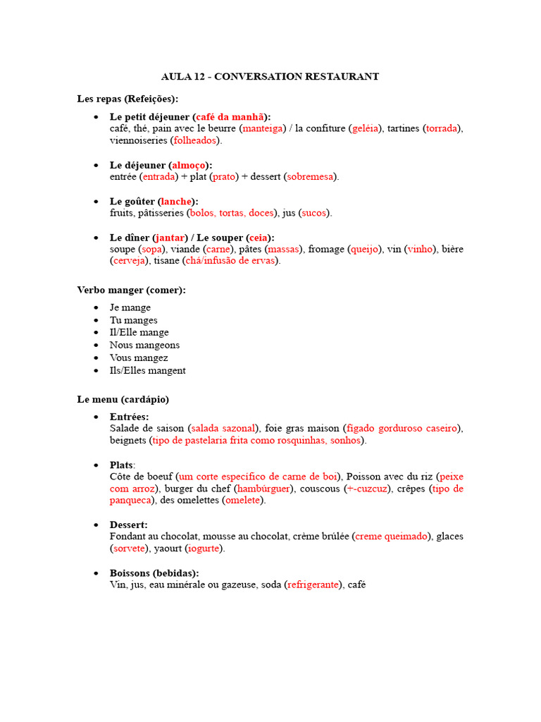 Conversation au Restaurant | PDF | Cuisine européenne | Cuisine