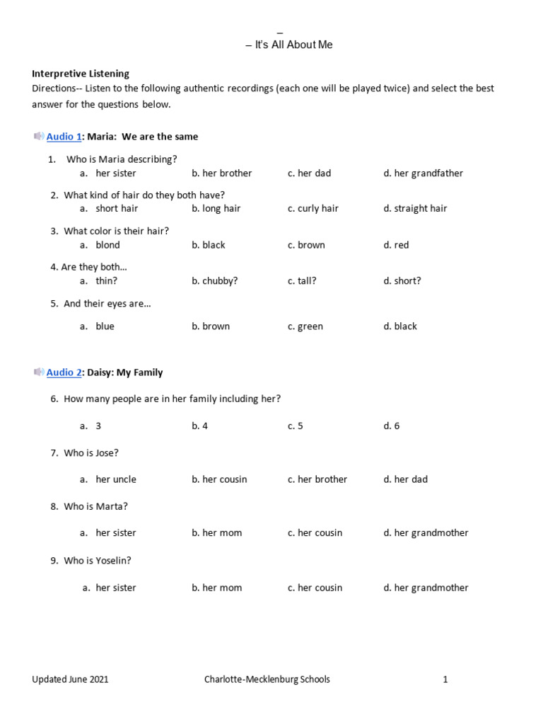 Spanish I Unit 1 Benchmark With Teacher Notes | PDF