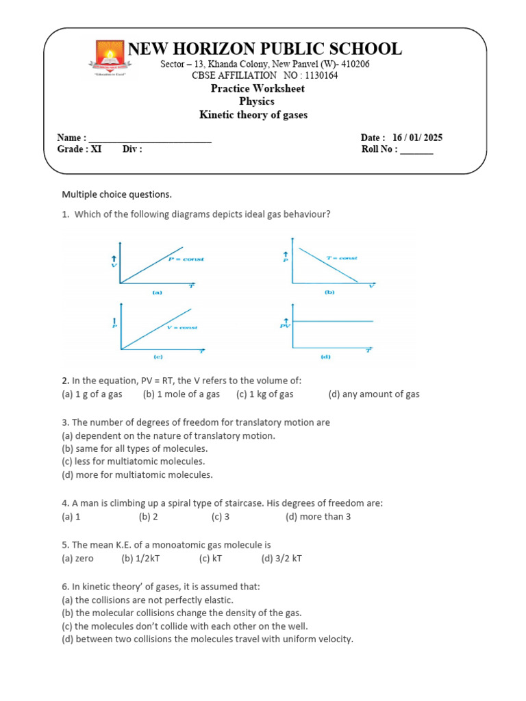 Kinetic Theory Gases Worksheet 2025 - 250112 - 205118 | PDF | Gases ...