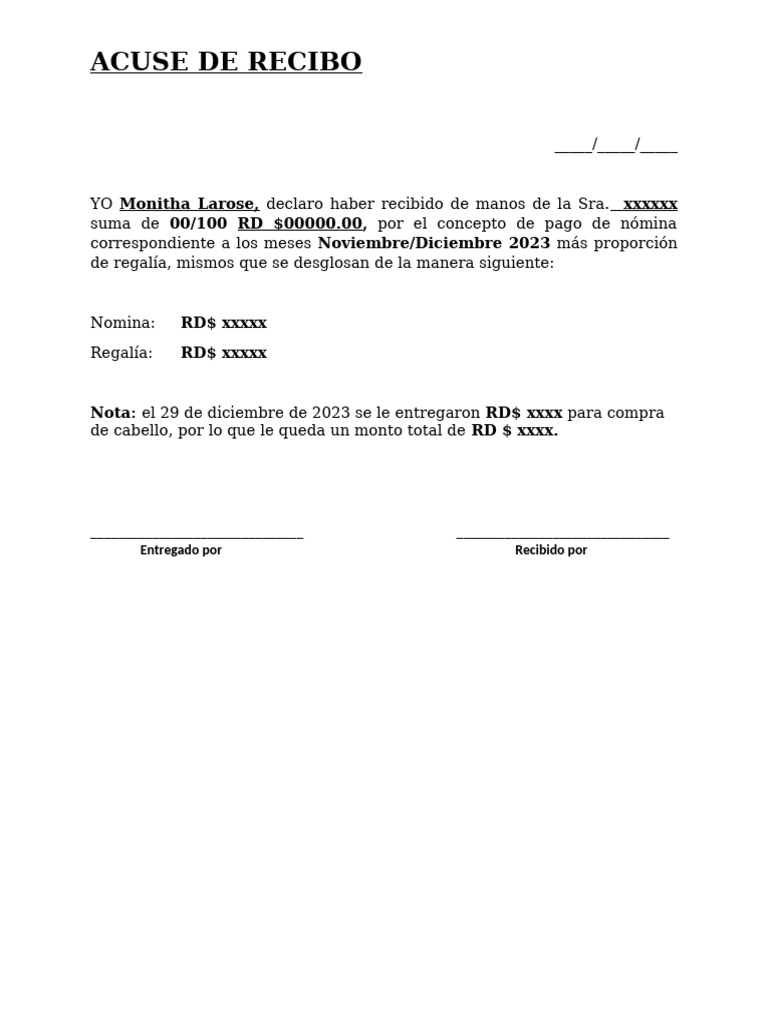 Acuse de Recibo de Pago de Nómina | PDF