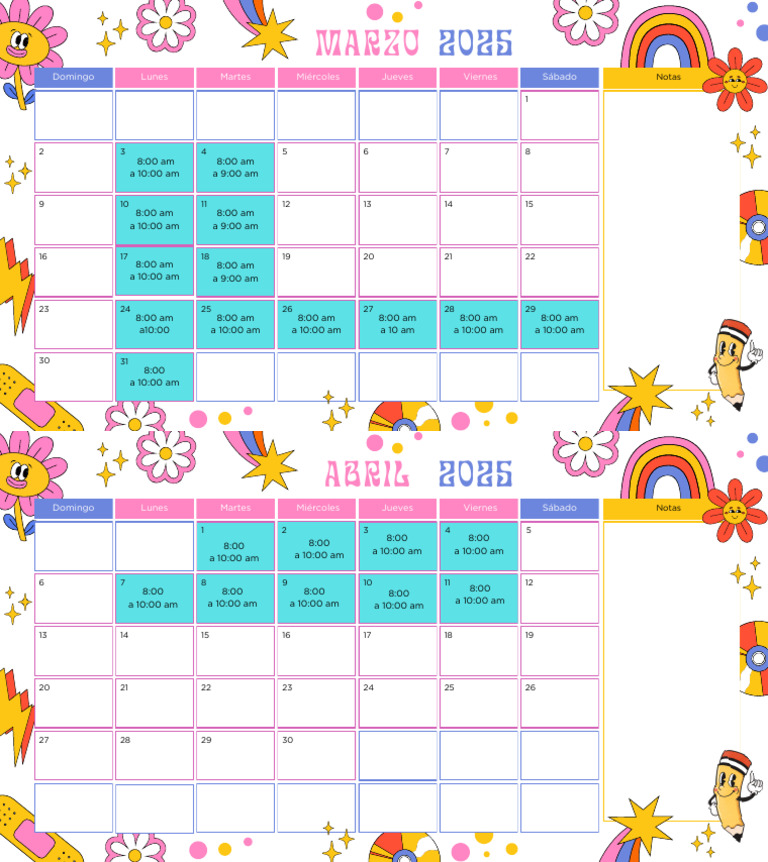 Colorful Illustrated Retro Groovy Cartoon March 2025 Monthly Calendar ...