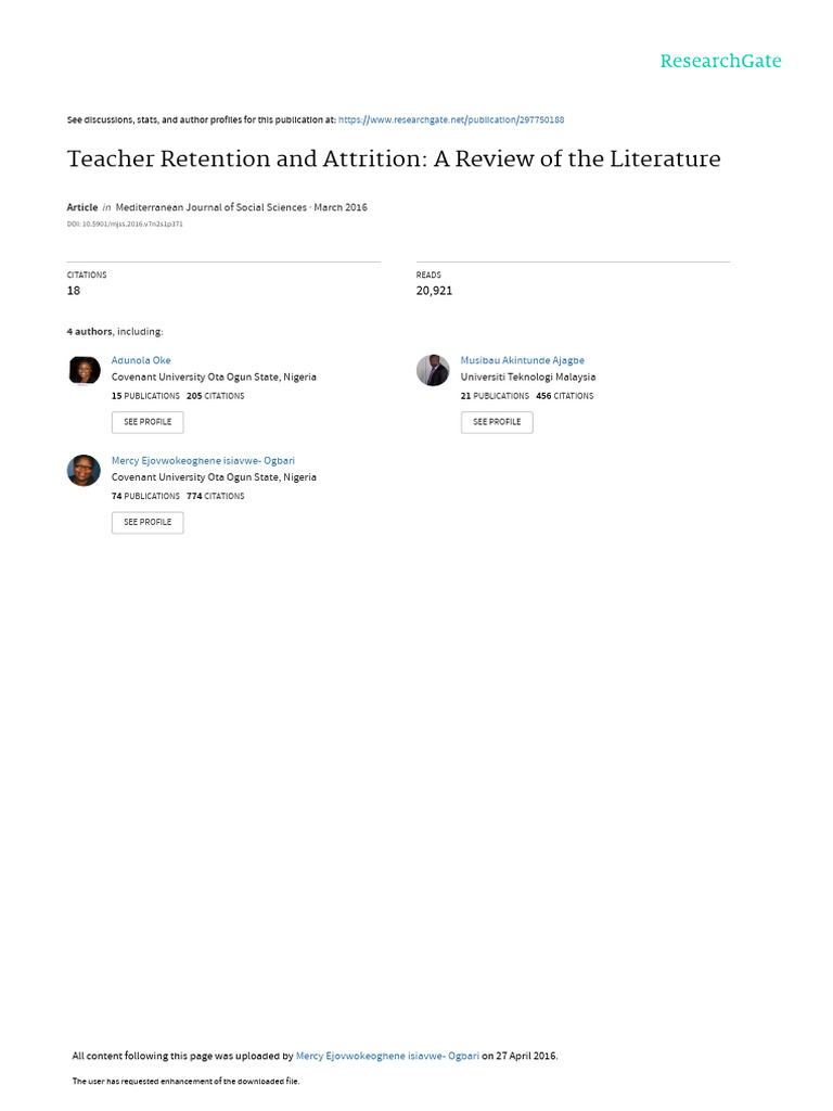Teacher Retention and Attrition A Review of The Li | PDF | Employee Retention | Turnover ...
