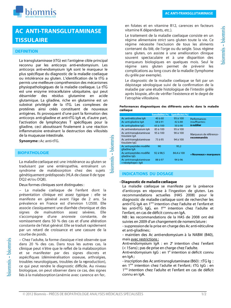 Ac Anti-Transglutaminase Tissulaire | PDF