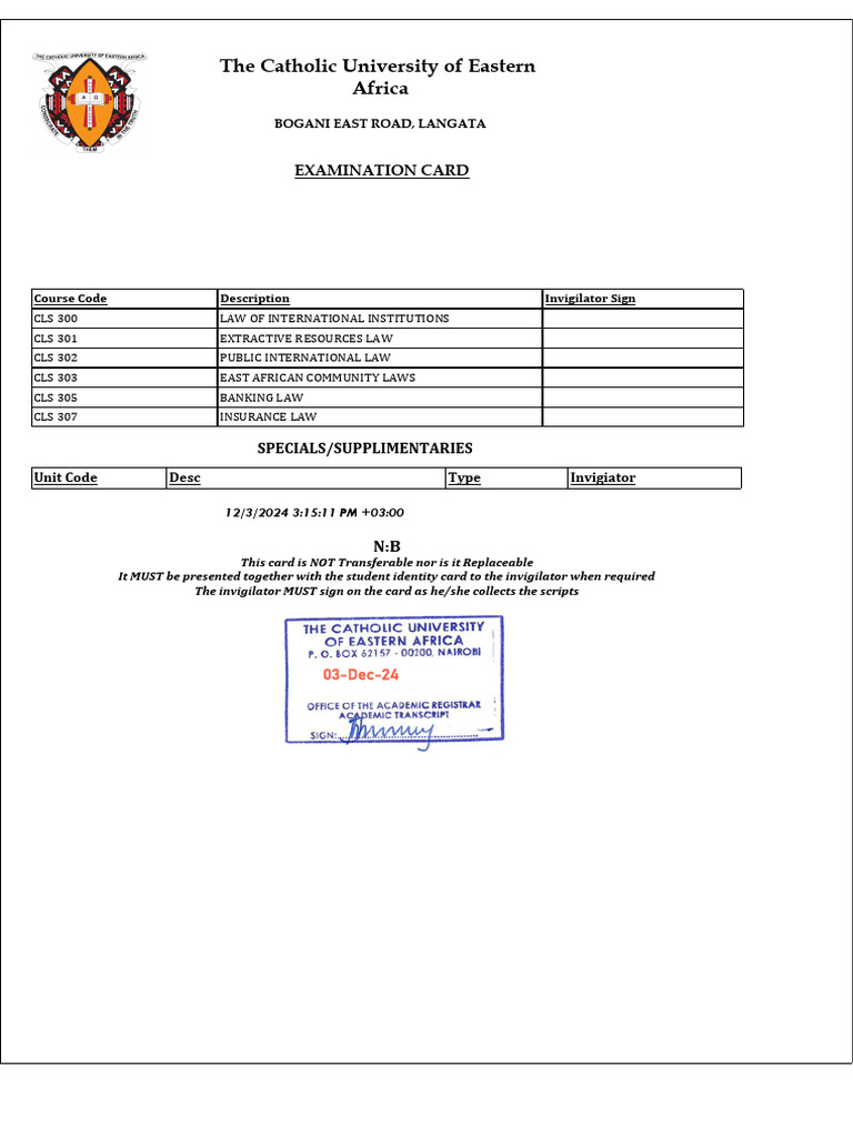 ExamCard 1051320 | PDF